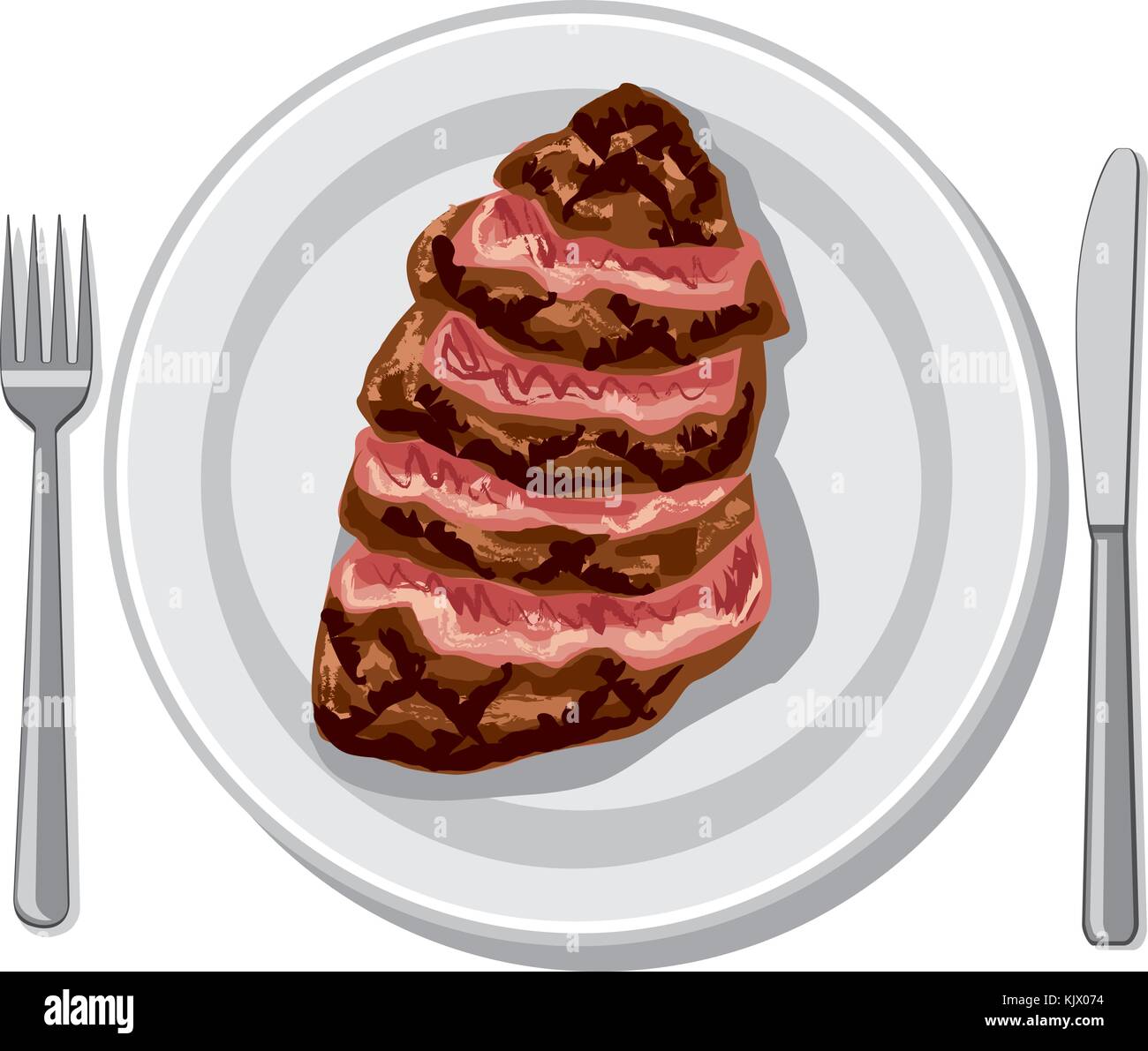 illustration of prepared cooked beef steak on plate Stock Vector Image ...
