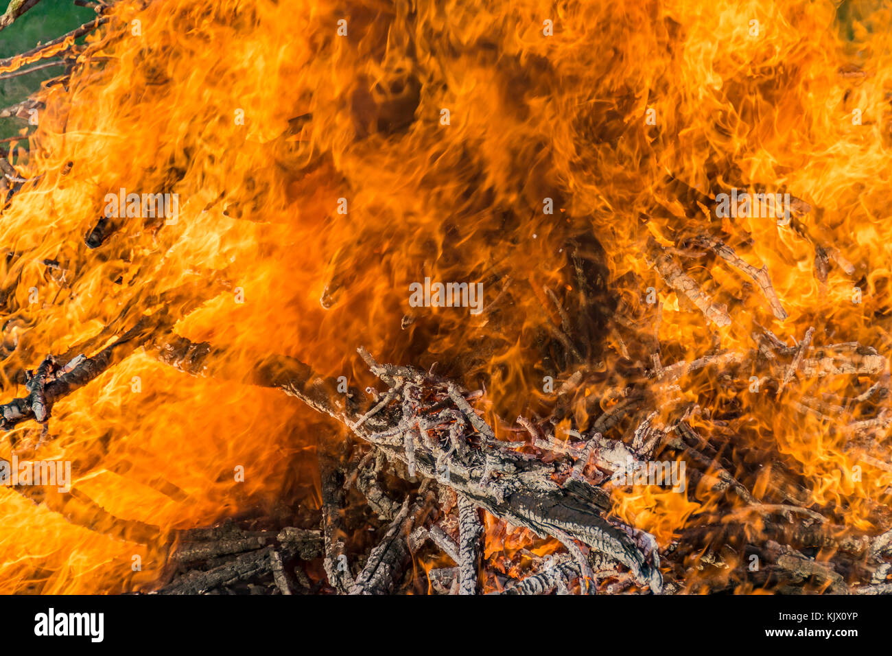 Close-up of burning embers in a roaring bonfire Stock Photo - Alamy