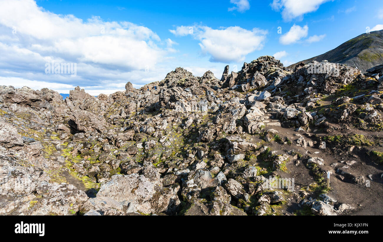 travel to Iceland - old rocks on volcanic slope at Laugahraun lava ...