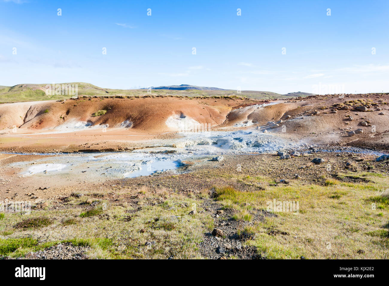 travel to Iceland - view of geothermal Krysuvik area with mud pools on ...