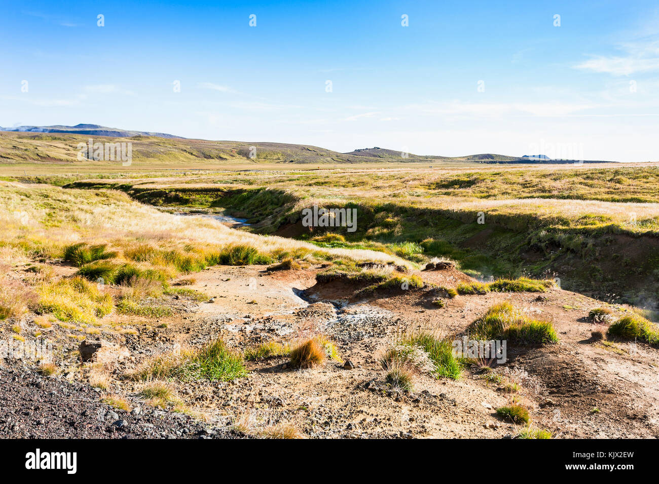 travel to Iceland - icelandic landscape near geothermal area Krysuvik ...
