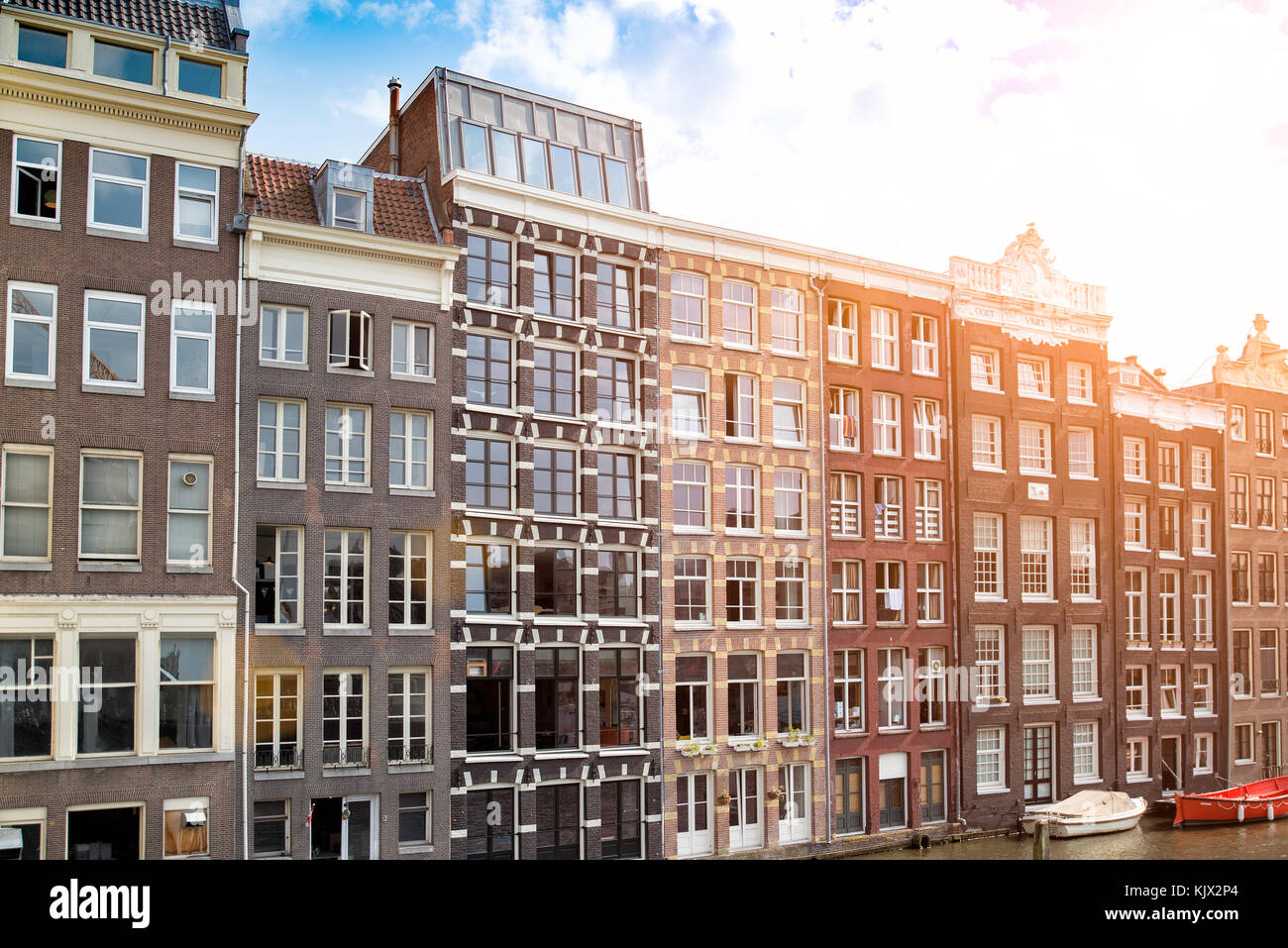 Traditional Dutch architecture on the background of a morning blue sky ...