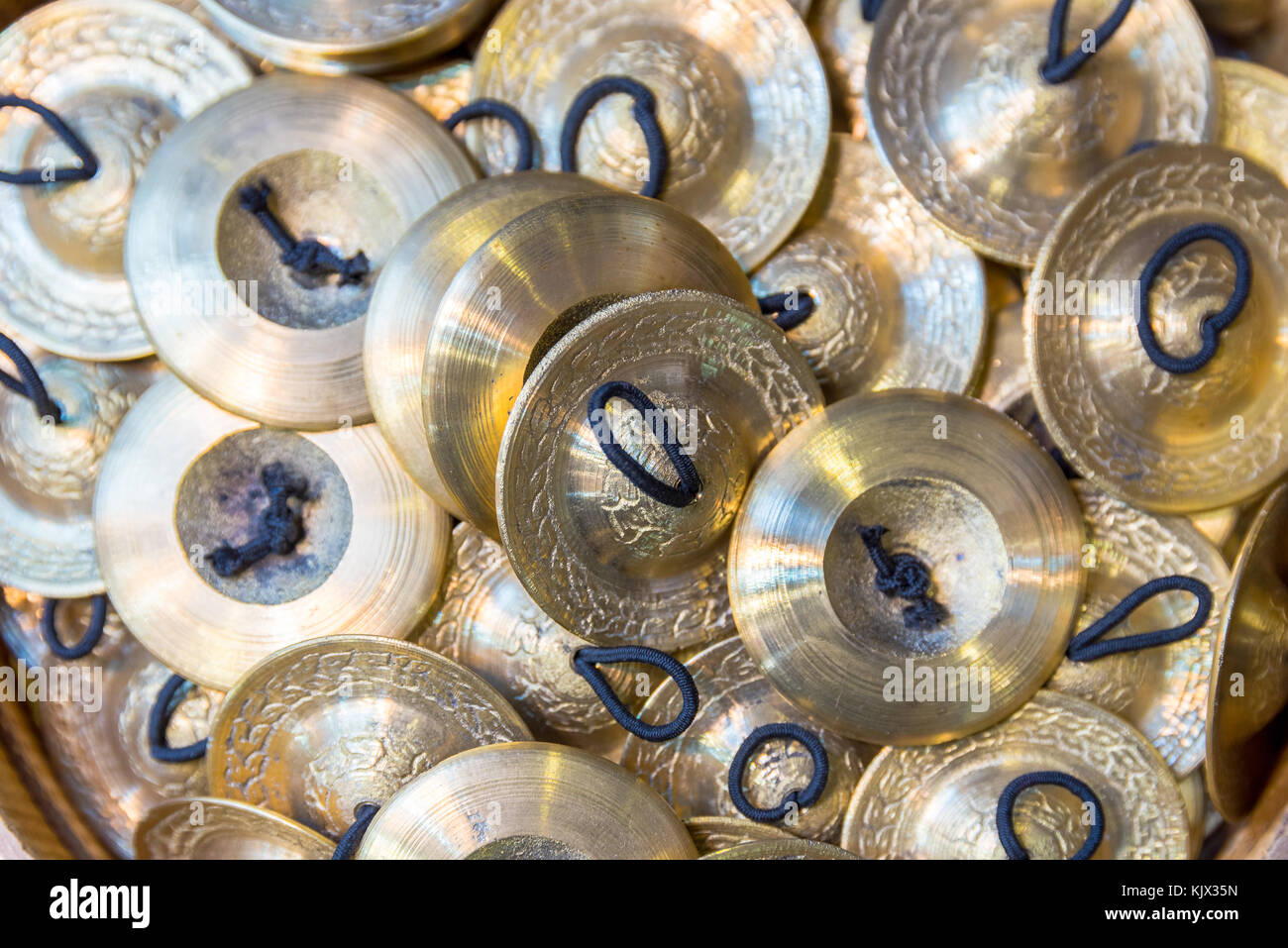 Many Traditional Turkish copper or metallic bells for belly dancing are ...