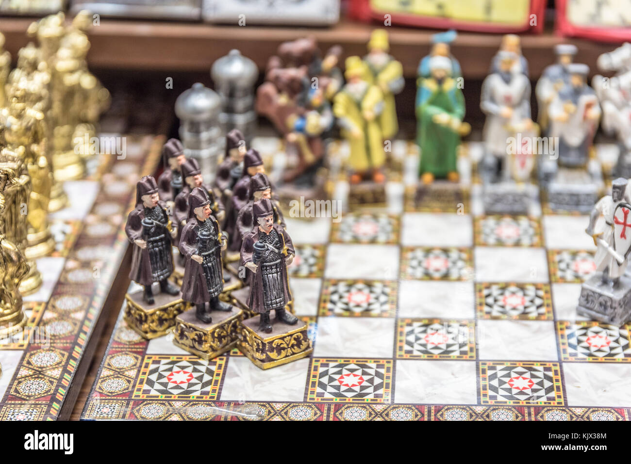 Decorative hand made brass,metal chess with the colorful painted ...