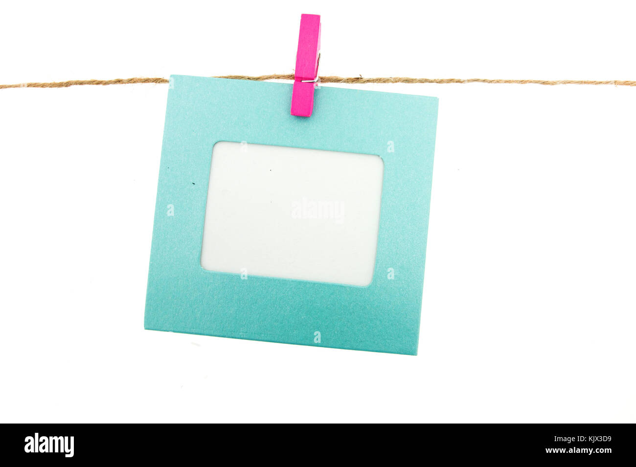 clothespin and frame card hanging on rope with colorful isolated on ...