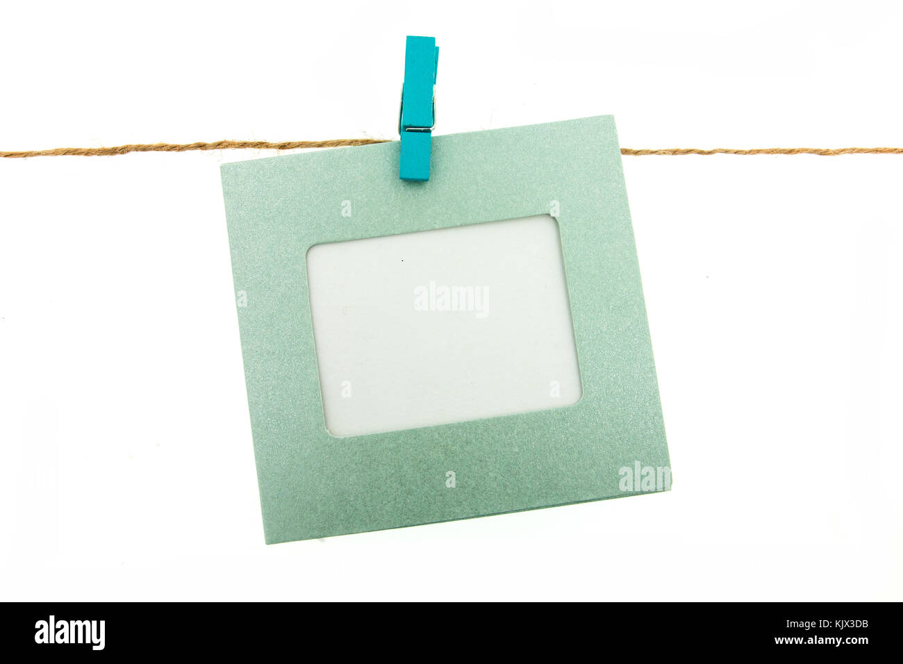 clothespin and frame card hanging on rope with colorful isolated on ...