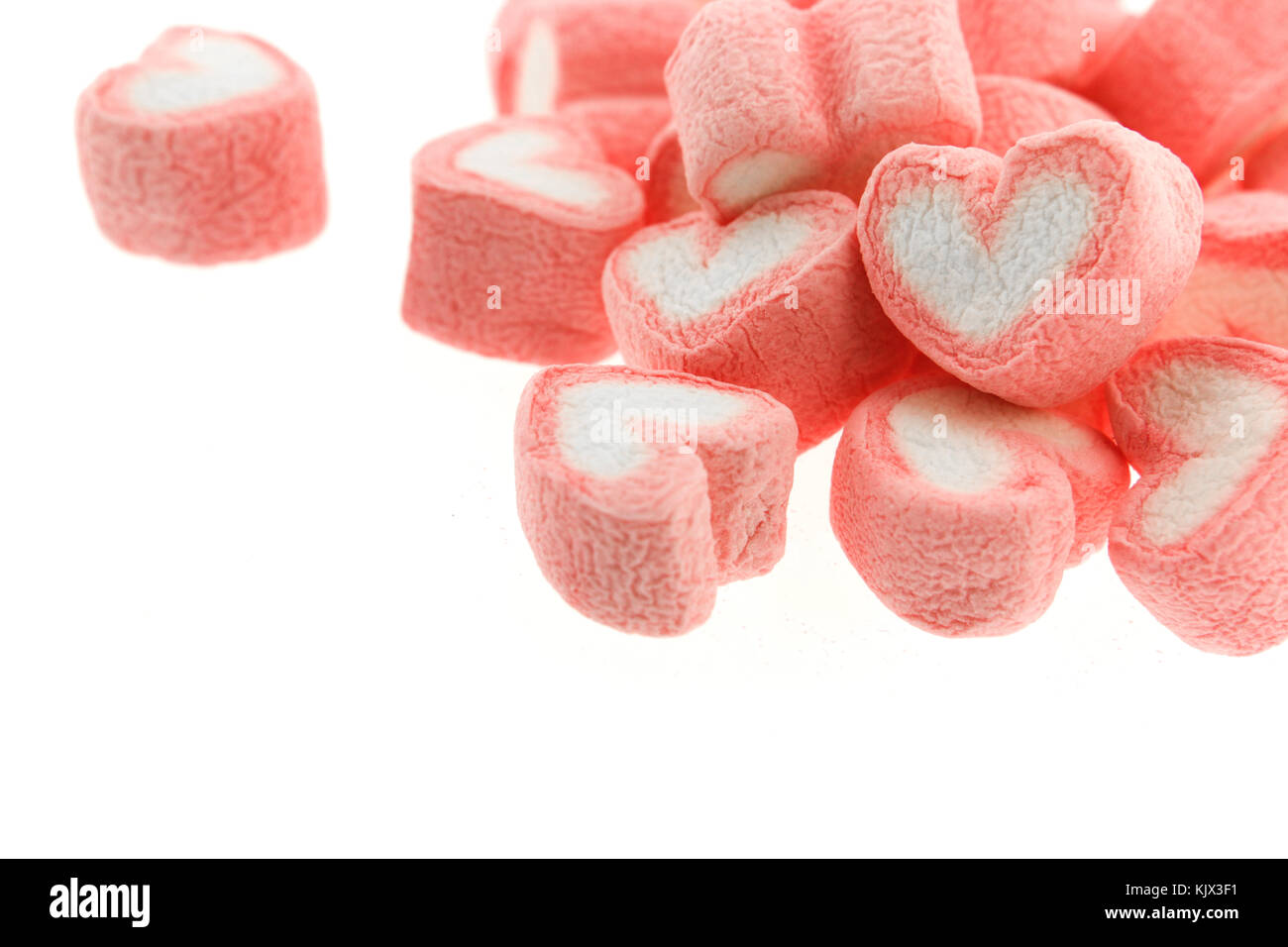 Pink heart shaped marshmallows isolated on white back ground Stock ...