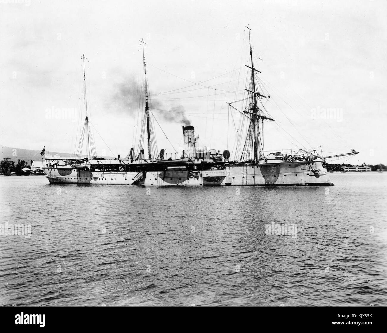 German warship in Apia Harbour 1900s, photo AJ Tattersall Timeframes NZ ...