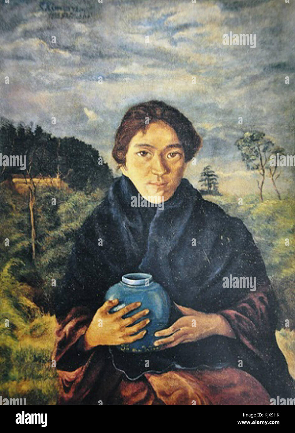 Tubo wo motsu onna Stock Photo - Alamy