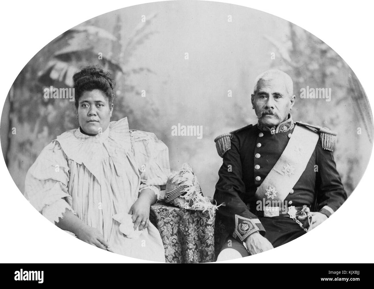 A portrait of King Malietoa and his queen, leaders of Samoa, depicting ...