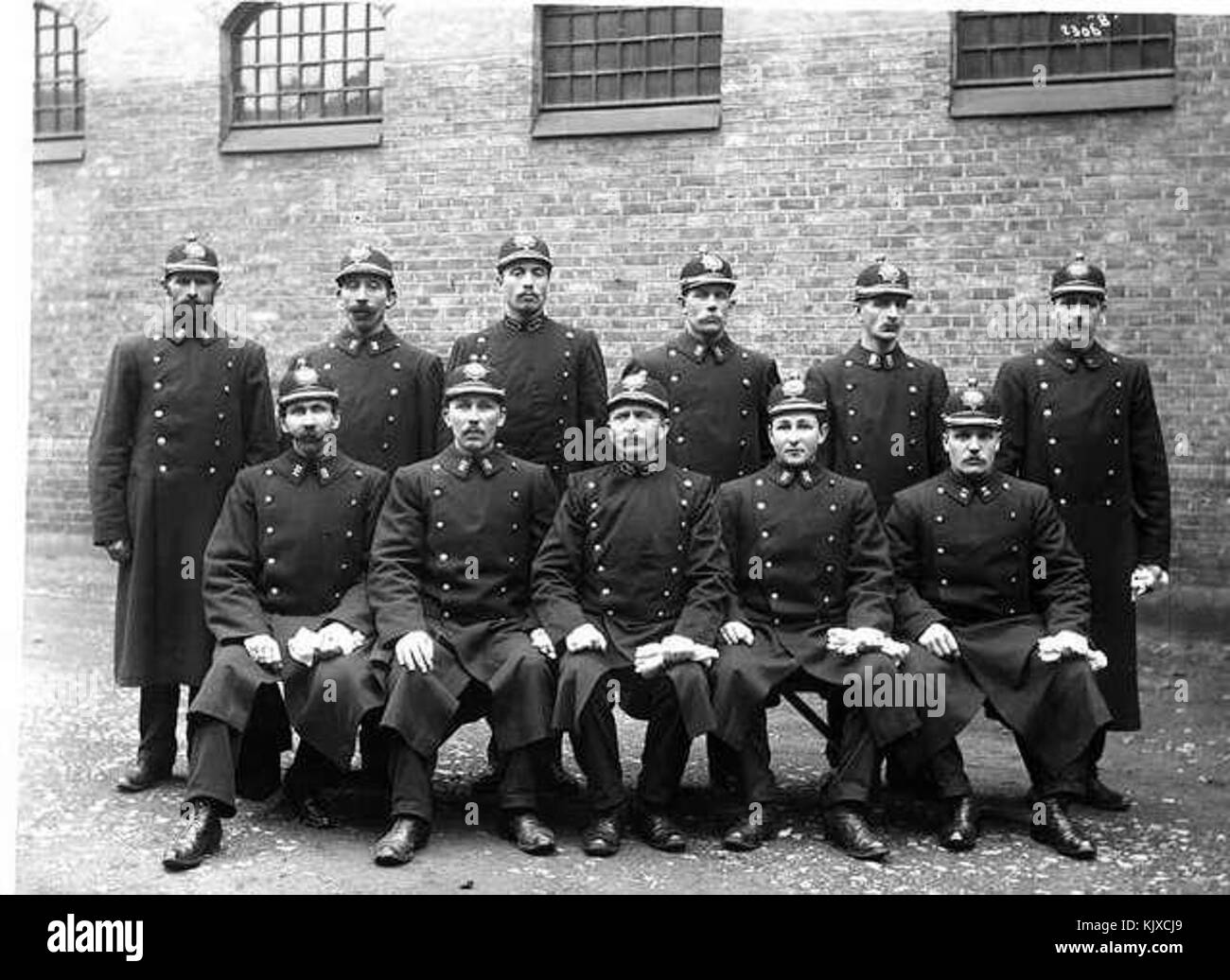 This image features Norwegian police constables from 1908, capturing a ...
