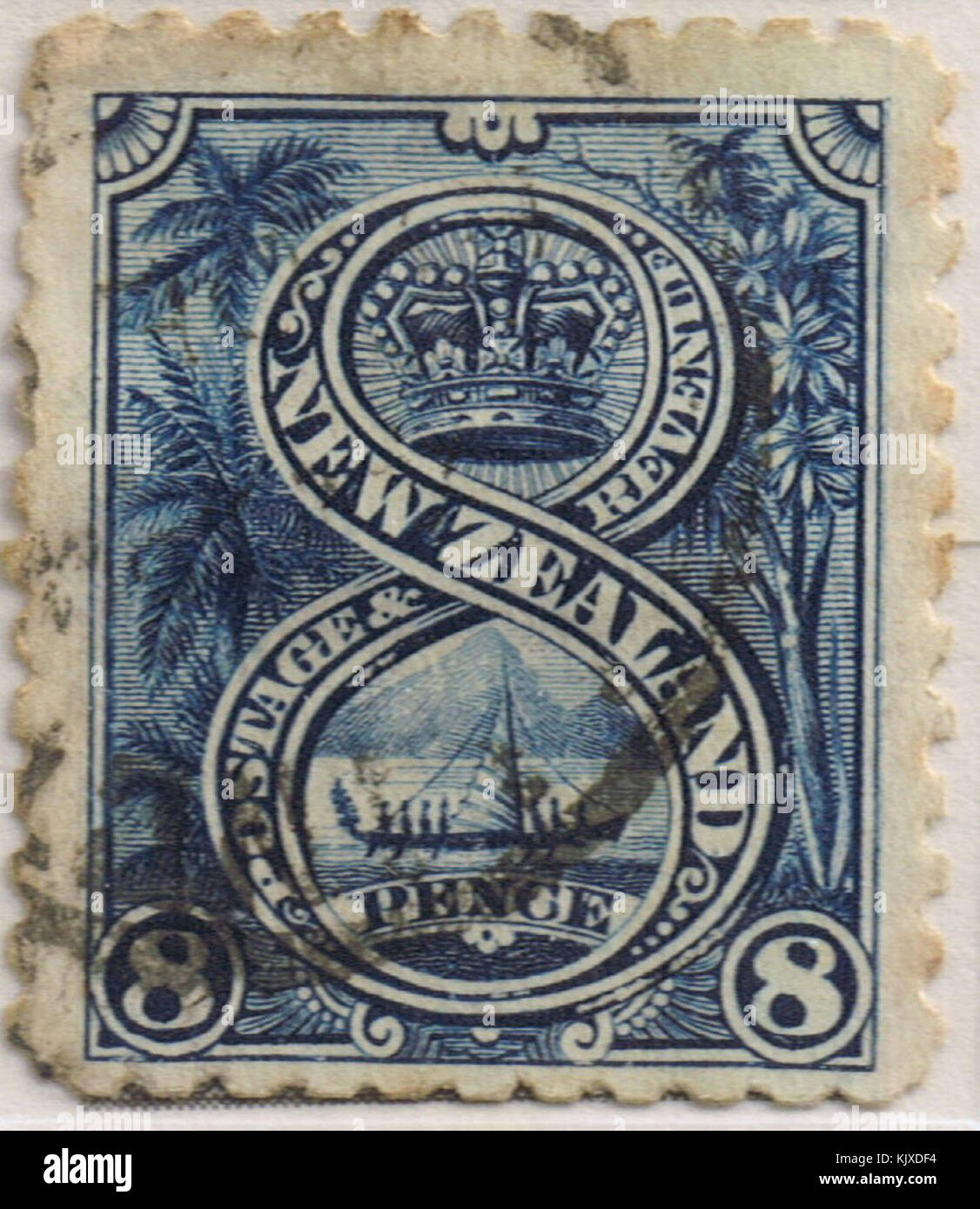 1898 pictorial 8 pence blue (crown & war canoe Stock Photo - Alamy