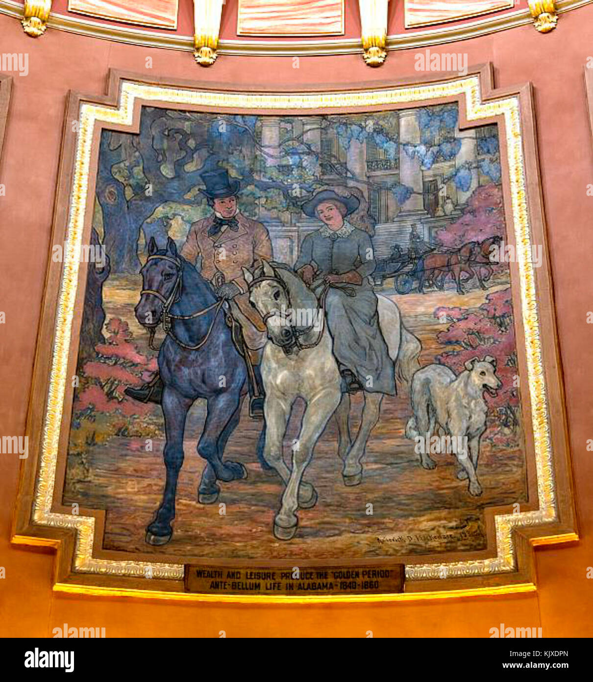 This photograph depicts a mural inside the Alabama State Capitol ...