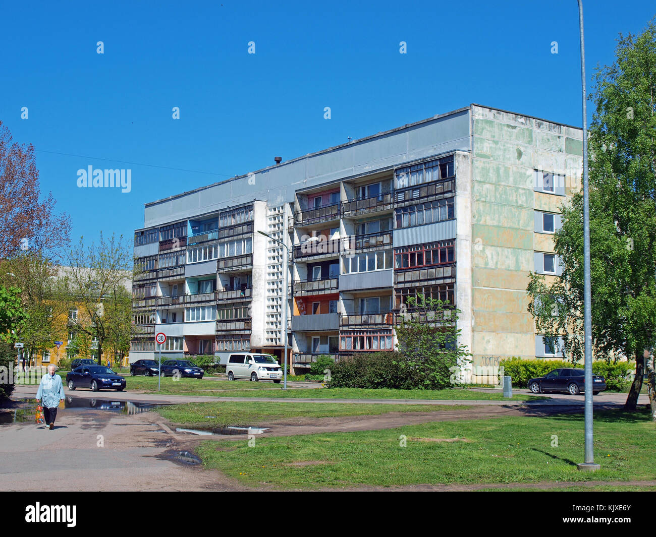 LIEPAJA, LATVIA - MAY 21, 2015: Vintage multi-storey apartment house is ...