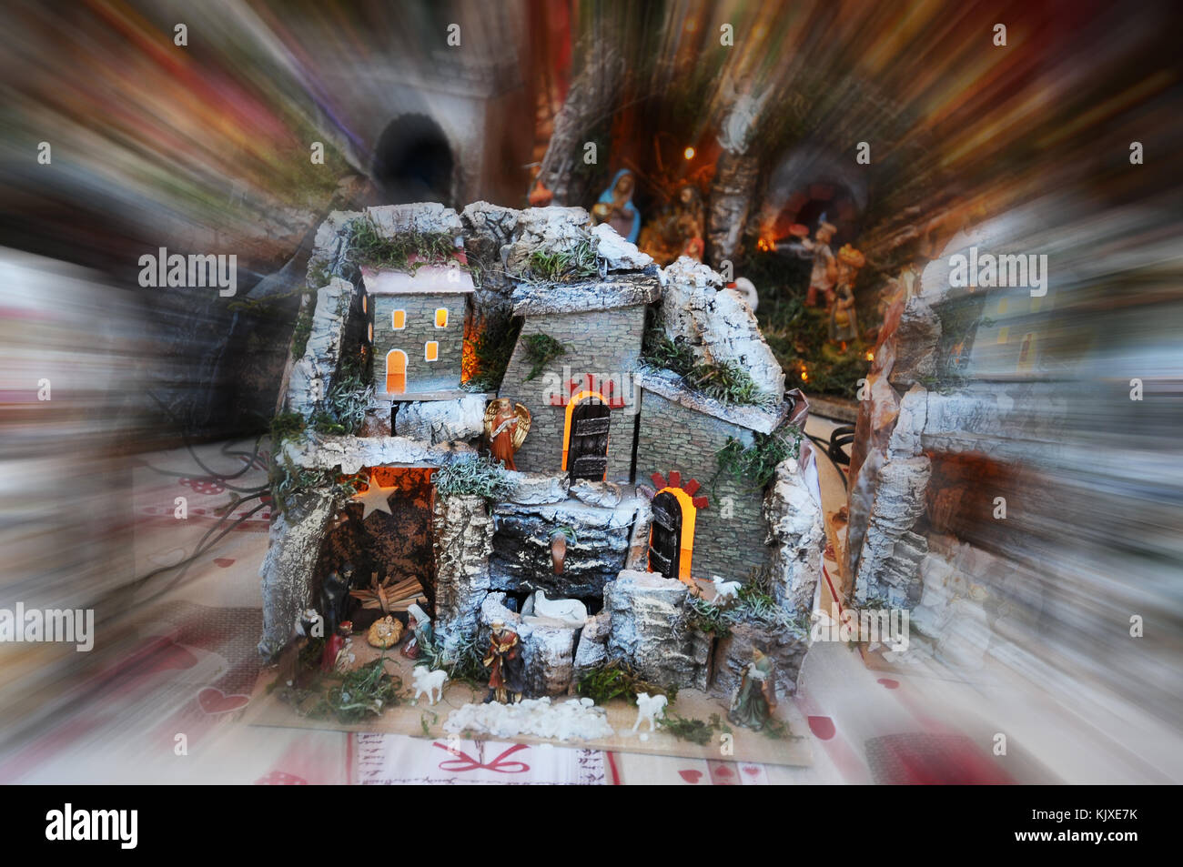 Christmas Manger Scene with figurines and postproduction effects Stock ...