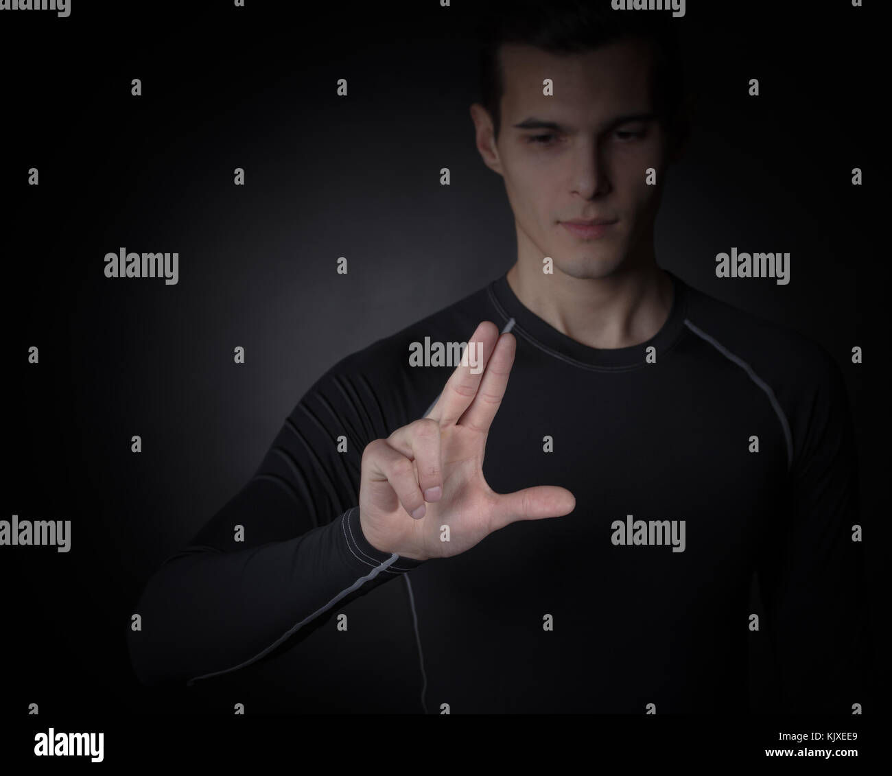 Man touching futuristic invisible display, innovation, future concept ...