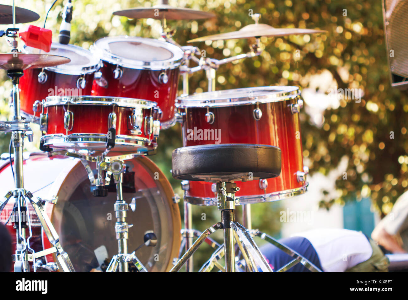 Set of drums outdoor with blurred background Stock Photo - Alamy