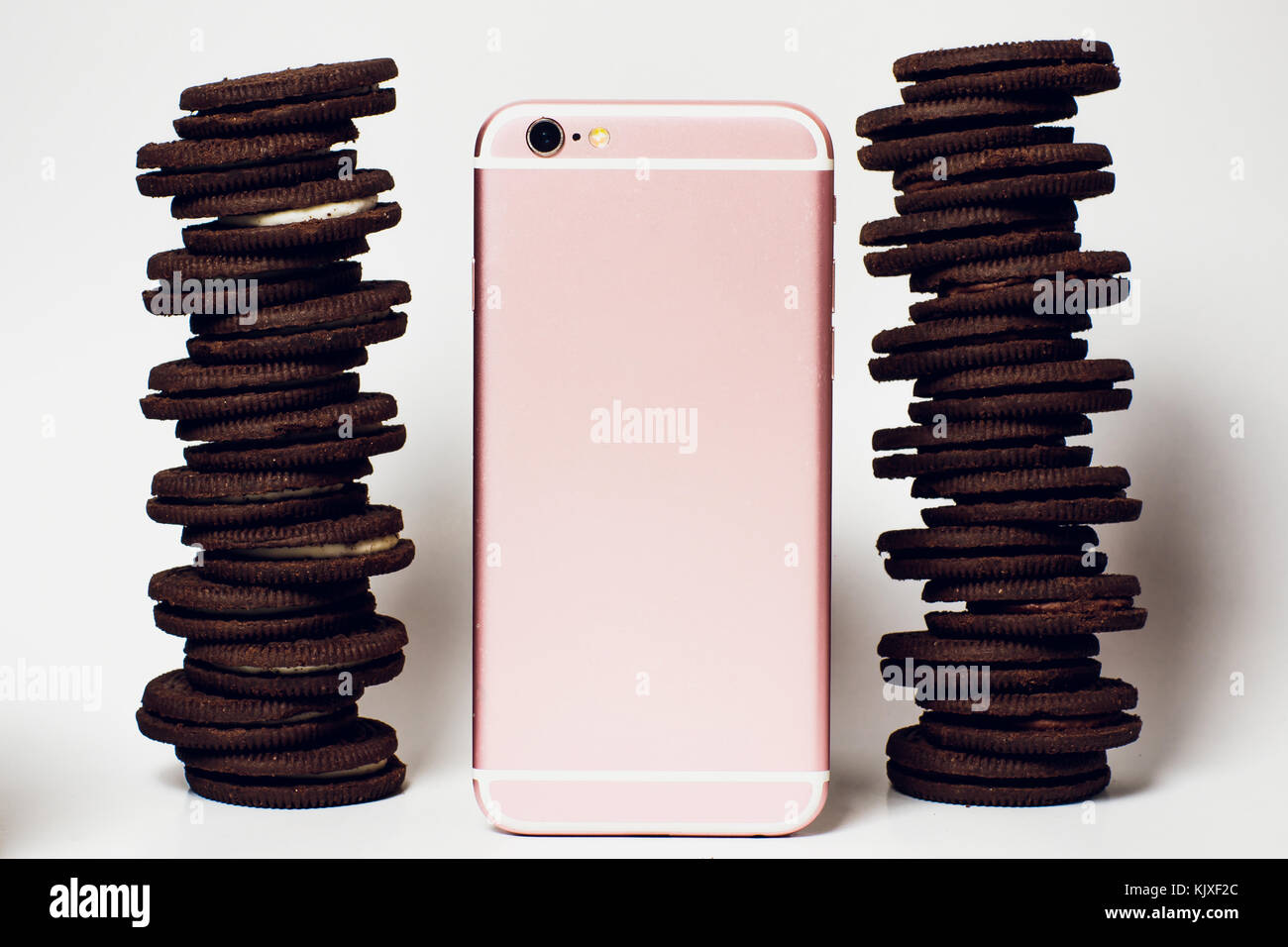 chocolate cookies stacked served milk mobile smartphone Stock Photo - Alamy