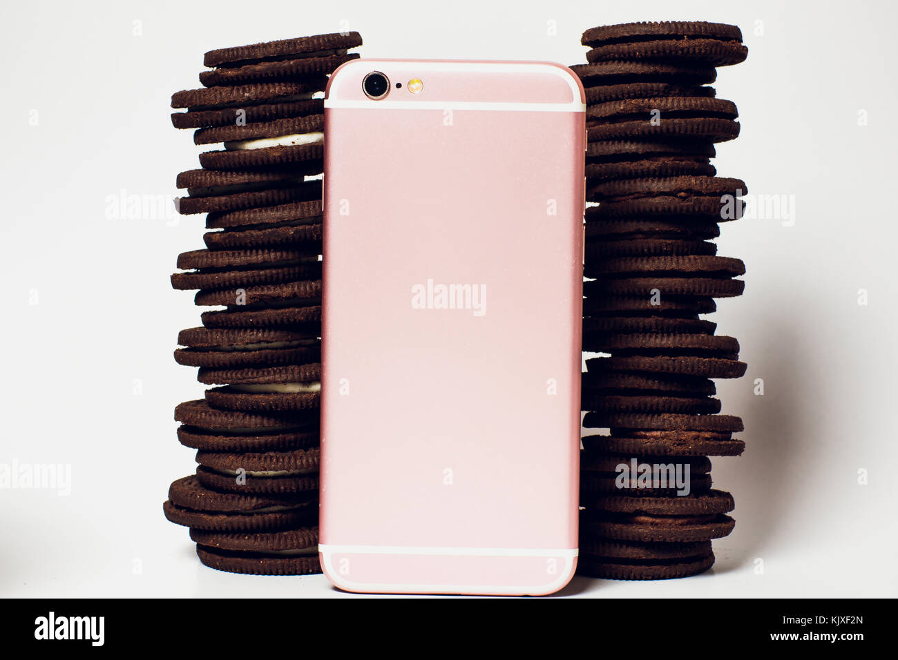 chocolate cookies stacked served milk mobile smartphone Stock Photo - Alamy