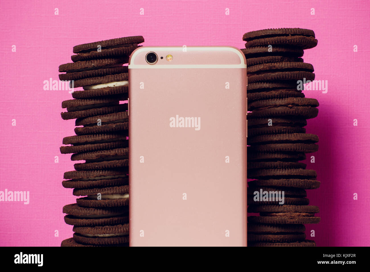 chocolate cookies stacked served milk mobile smartphone Stock Photo - Alamy