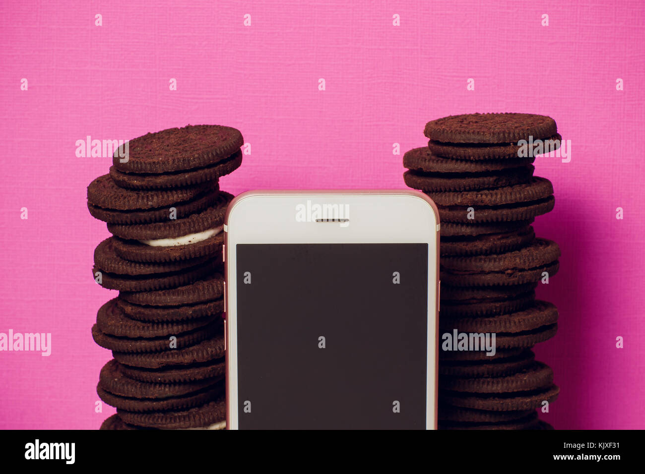 chocolate cookies stacked served milk mobile smartphone Stock Photo - Alamy