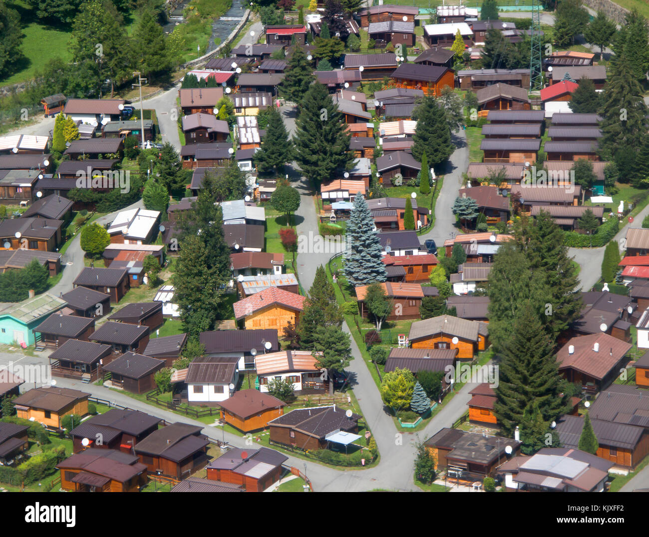 Top view aerial view of home village in mountain europe style Stock ...