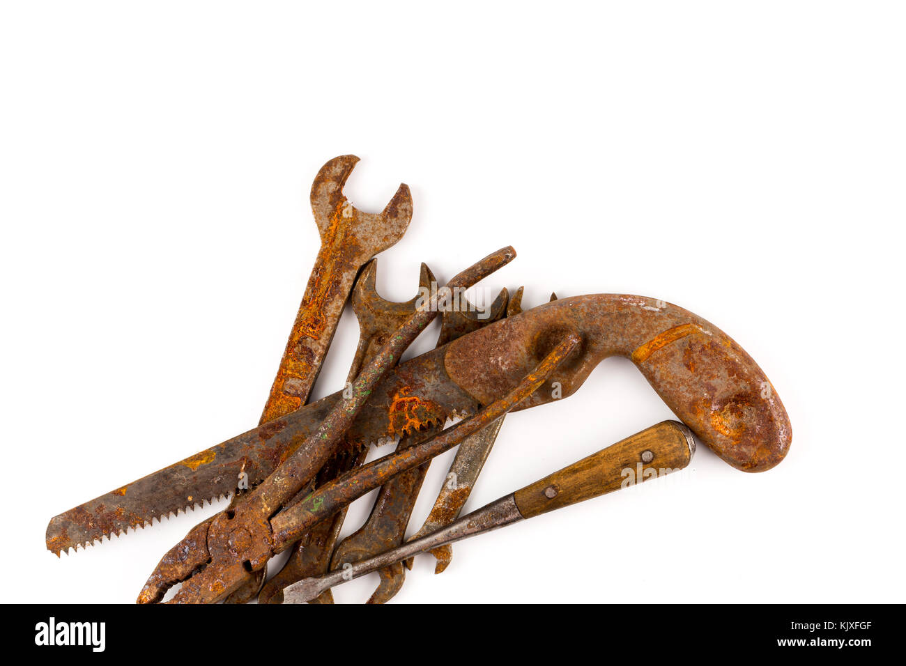 Old rusty tools isolated on a white background Stock Photo - Alamy