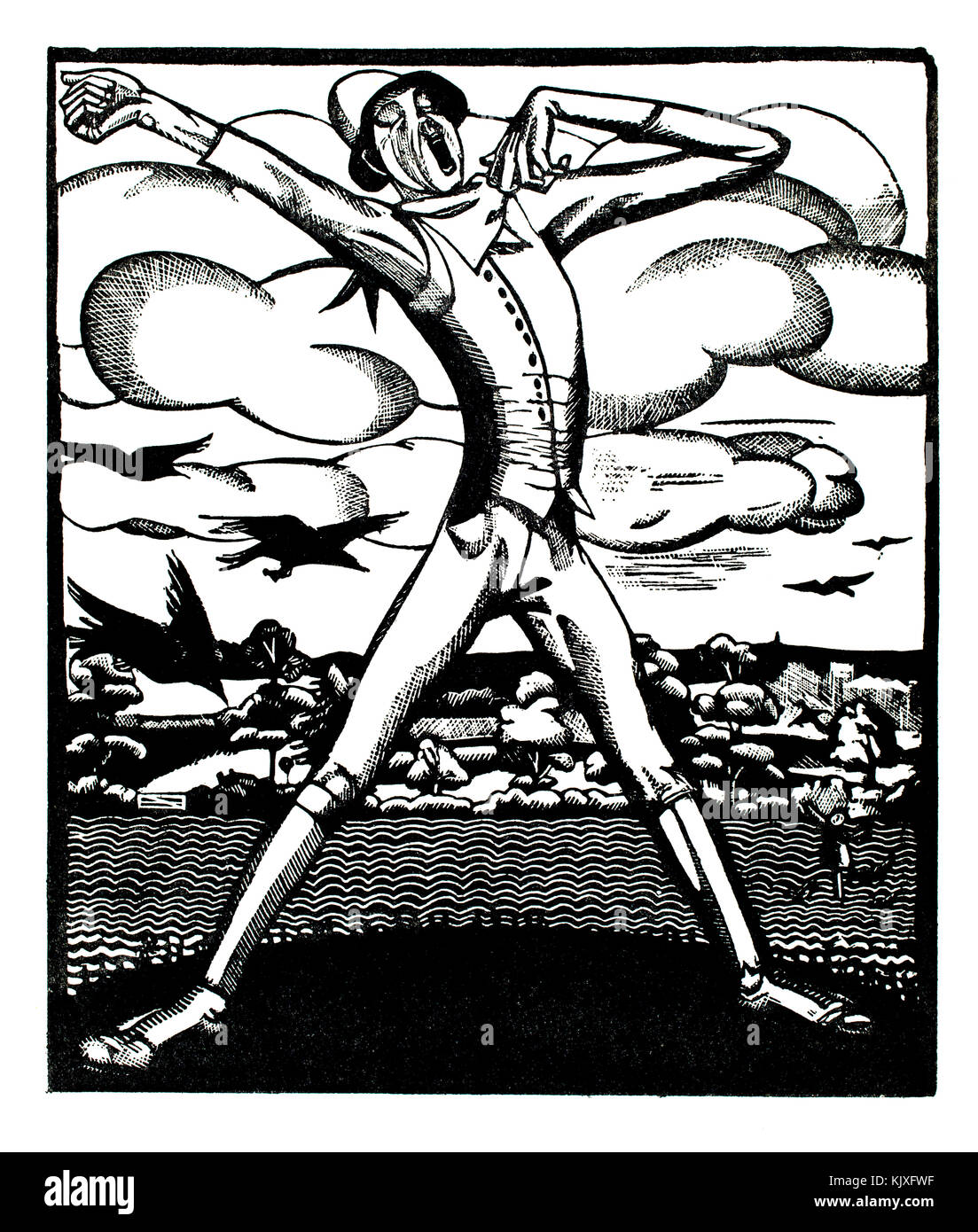 The Scarecrow, 1920s woodcut illustration by painter and illustrator ...