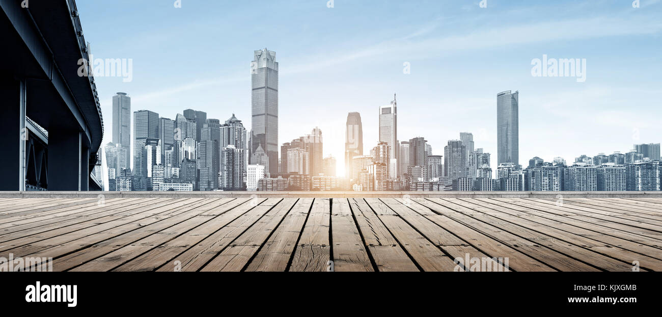 Wooden floor and city skyline, China Chongqing Stock Photo - Alamy