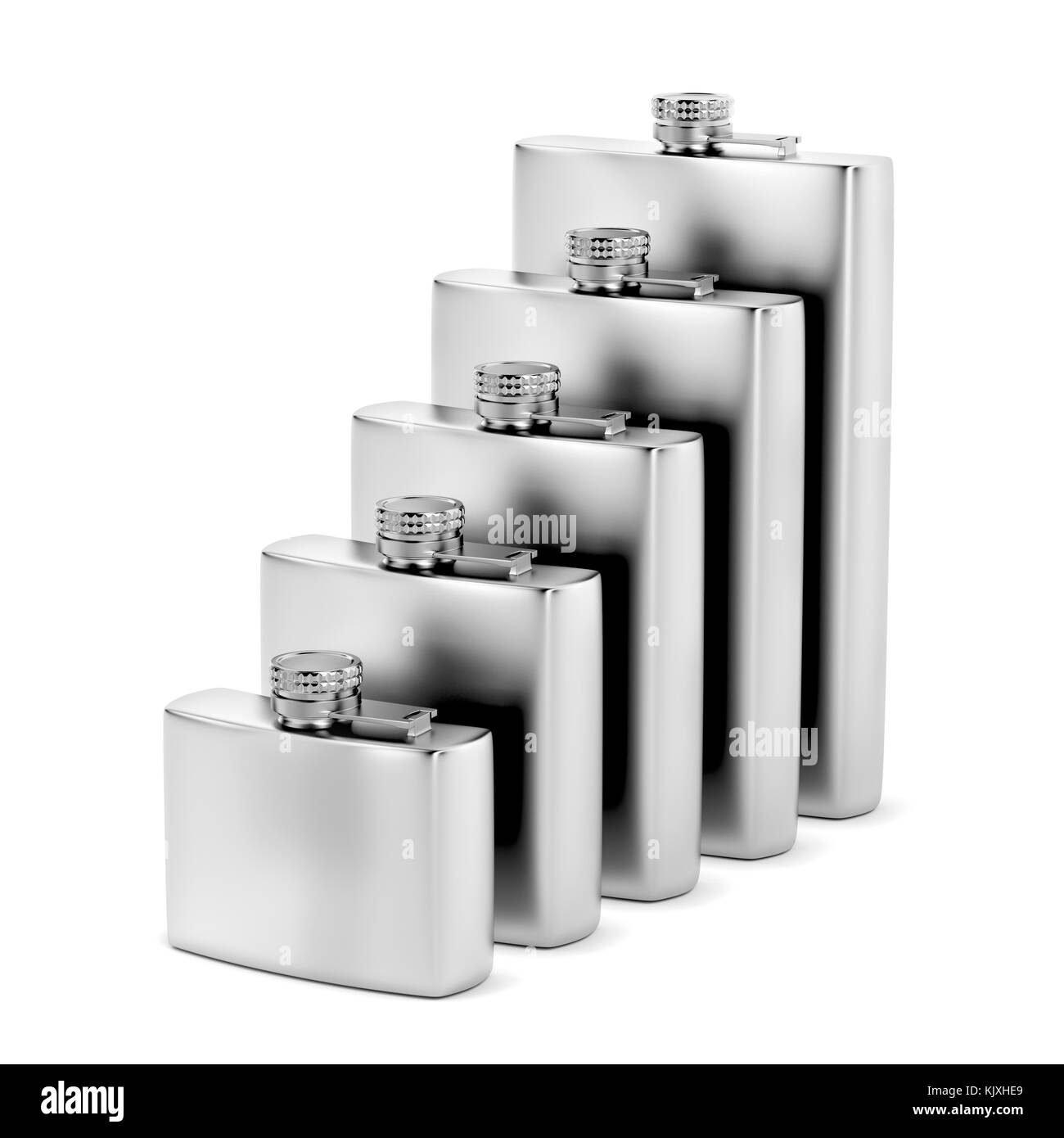 Five hip flasks with different sizes on white background Stock Photo ...