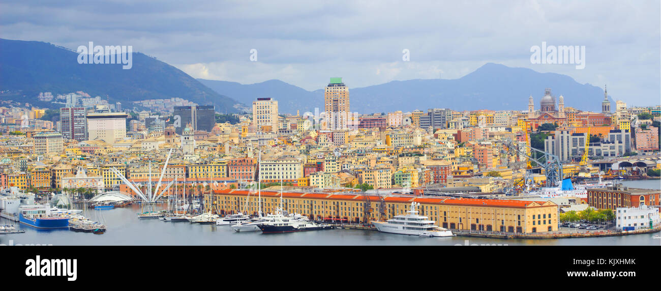 Panoramic view port of Genoa in a summer day, Italy Stock Photo - Alamy