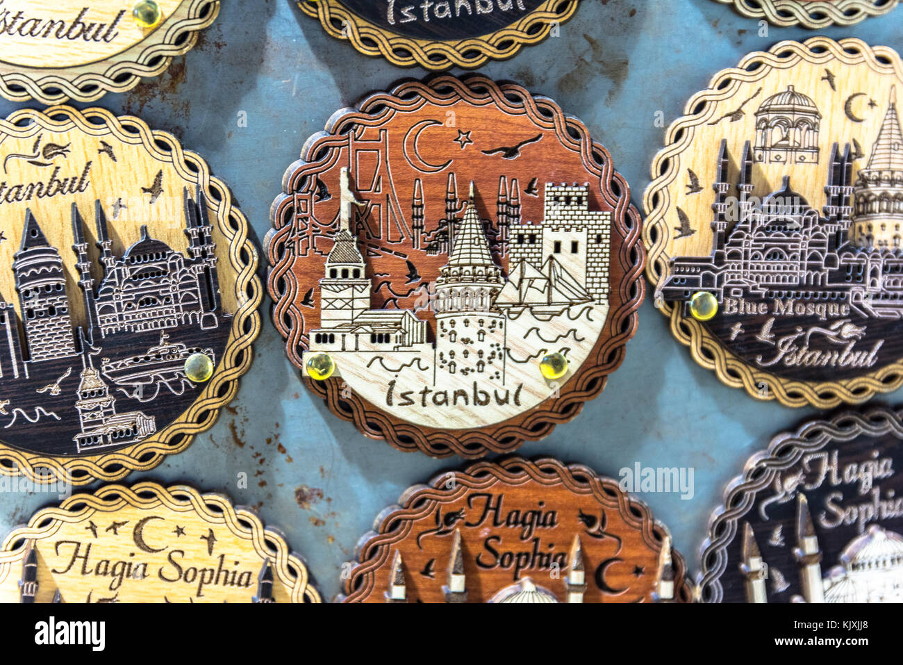 Collection of Souvenirs of colorful magnets with Istanbul popular ...