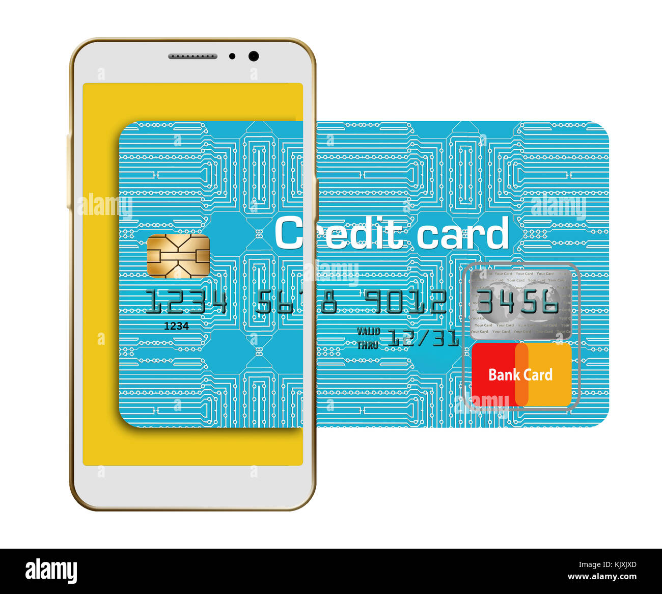 Electronic circuit patterns decorate this credit card illustrating ...
