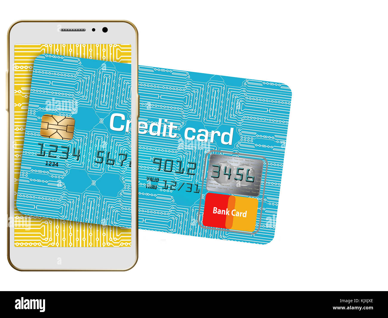 Electronic circuit patterns decorate this credit card illustrating ...