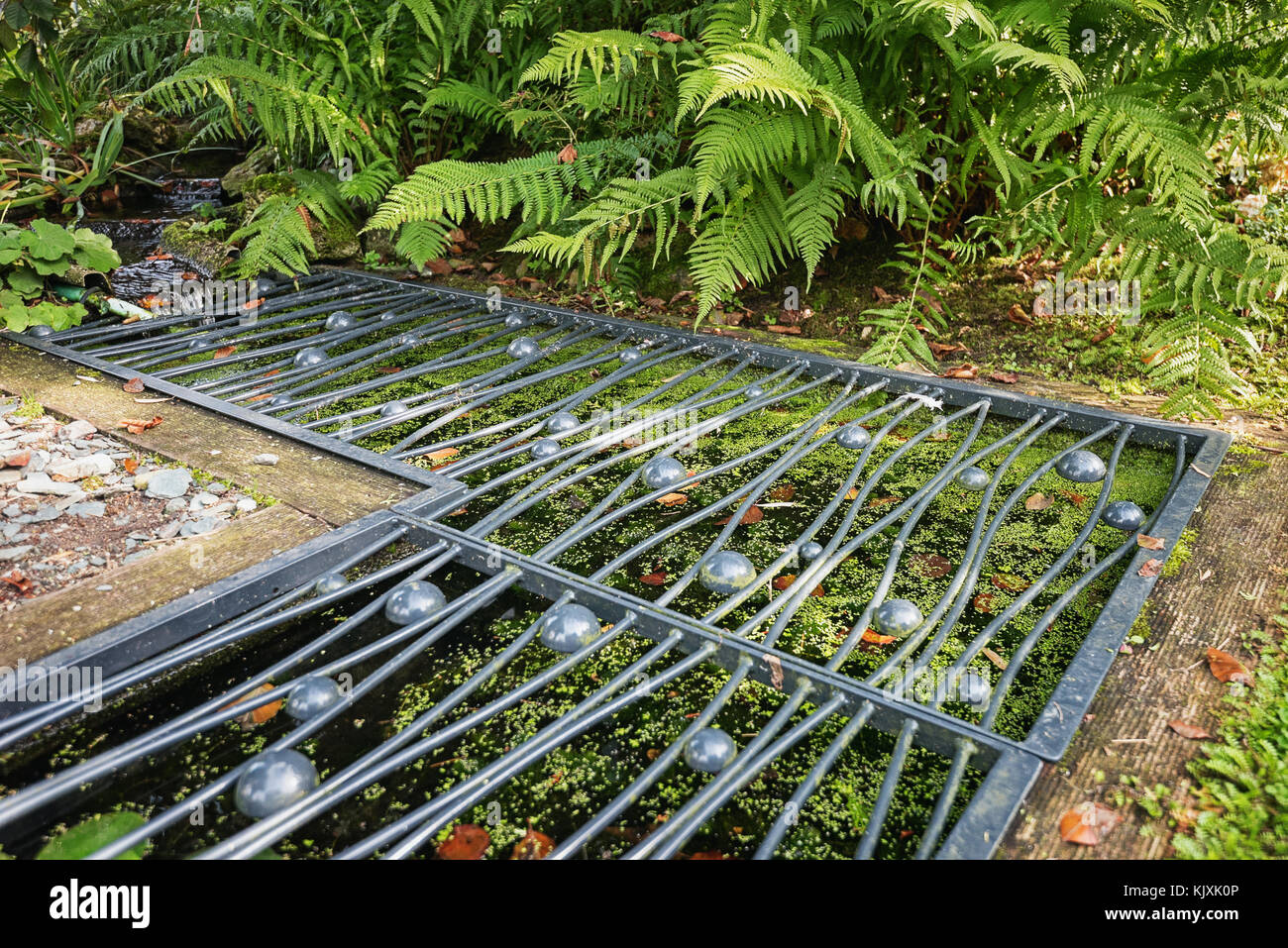 Pond covered with a decorative iron grid Stock Photo - Alamy
