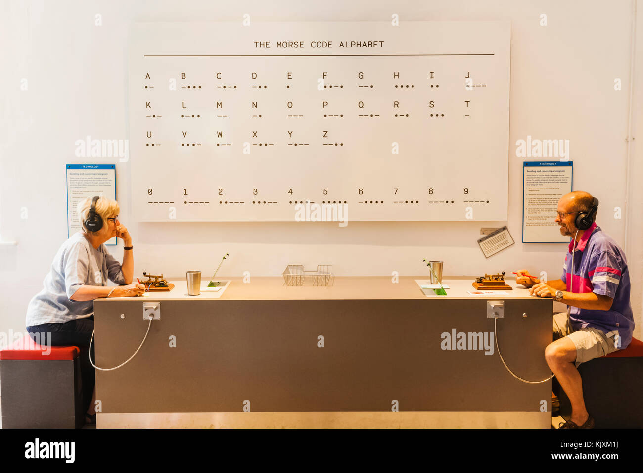 England, Cornwall, Porthcurno, The Telegraph Museum, Couple using Morse ...