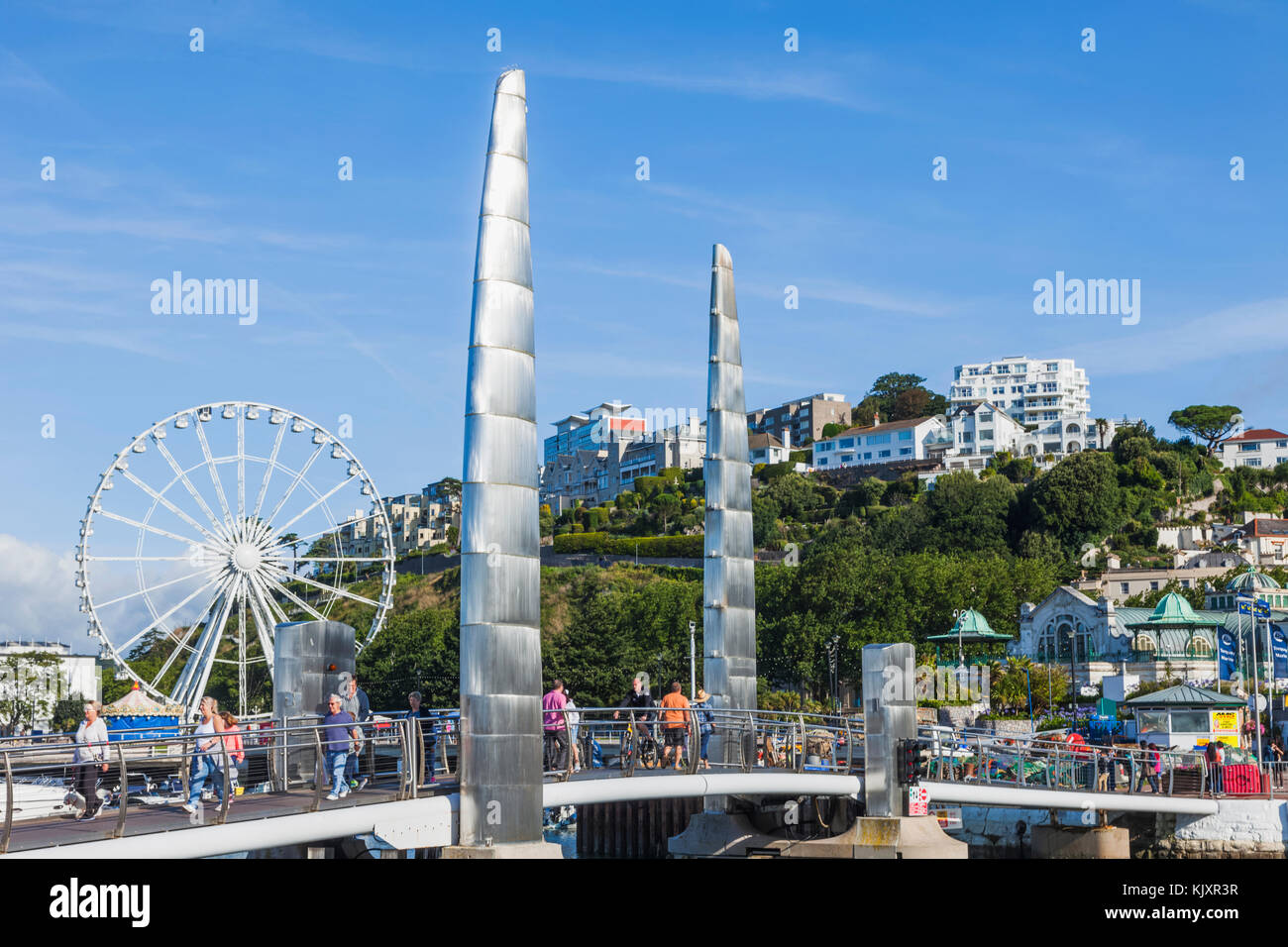 England, Devon, Torquay, Torquay Harbour Bridge and Town Skyline Stock ...