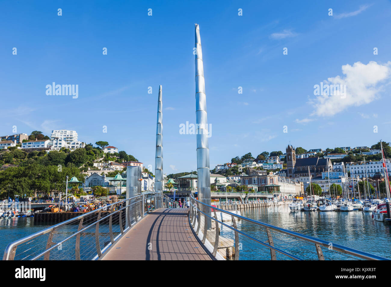England, Devon, Torquay, Torquay Harbour Bridge and Town Skyline Stock ...