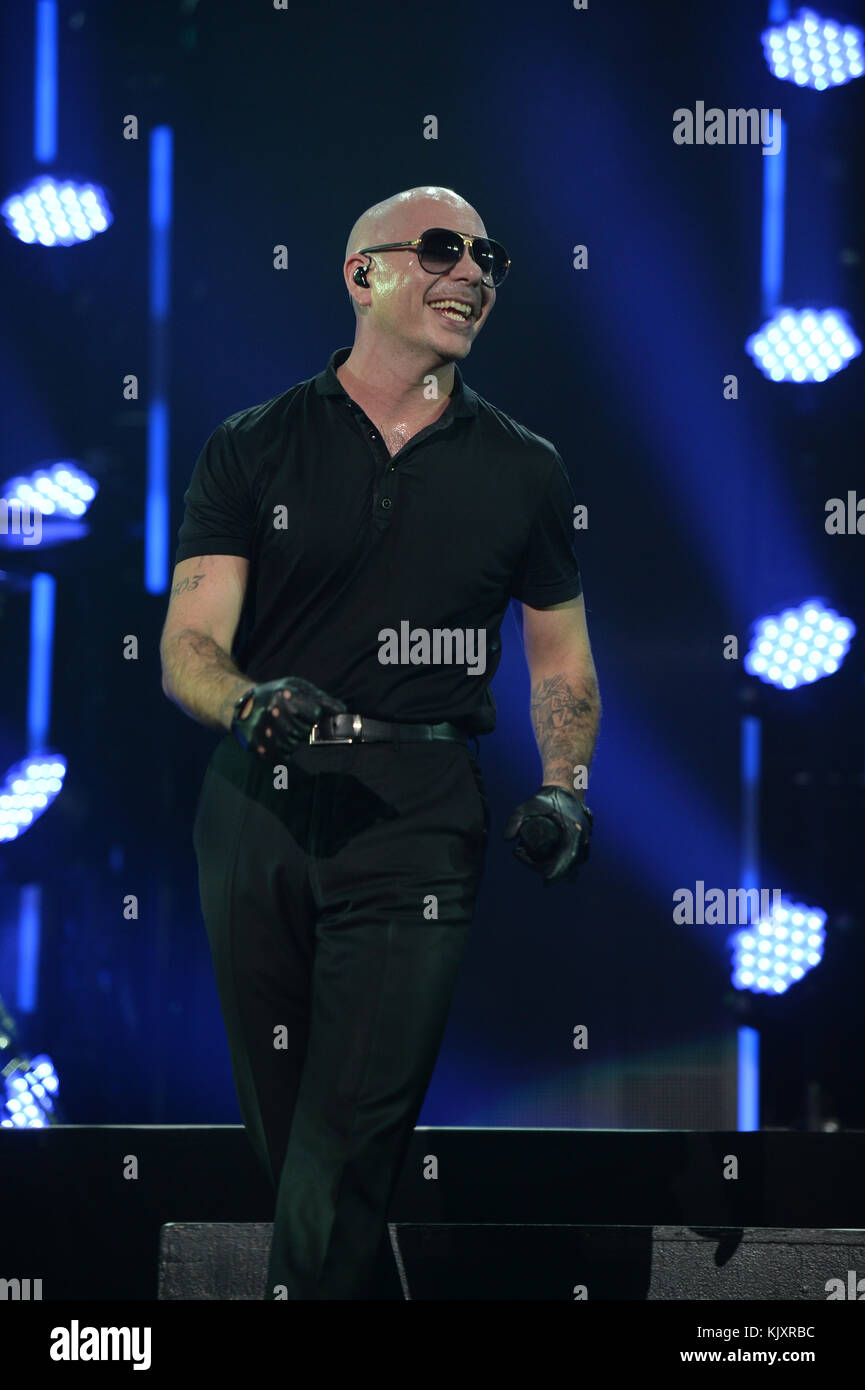MIAMI, FL - NOVEMBER 05: Pitbull performs on stage at iHeartRadio ...