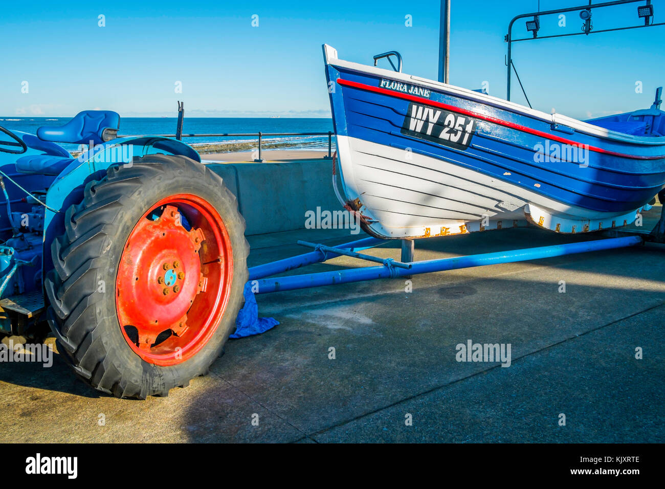 Close up of a smartly painted fishing boat or coble FLORA JANE and ...