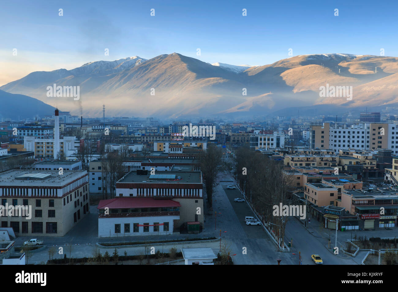 YuShu, China - November 16, 2017: Aerial view of the city of YuShu at ...