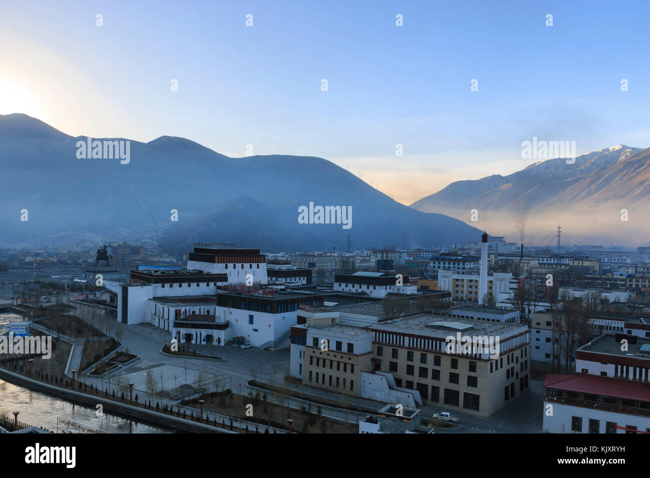 YuShu, China - November 16, 2017: Aerial view of the city of YuShu at ...