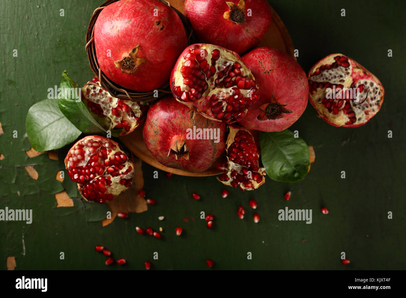 Red pomegranates top view, food above Stock Photo - Alamy