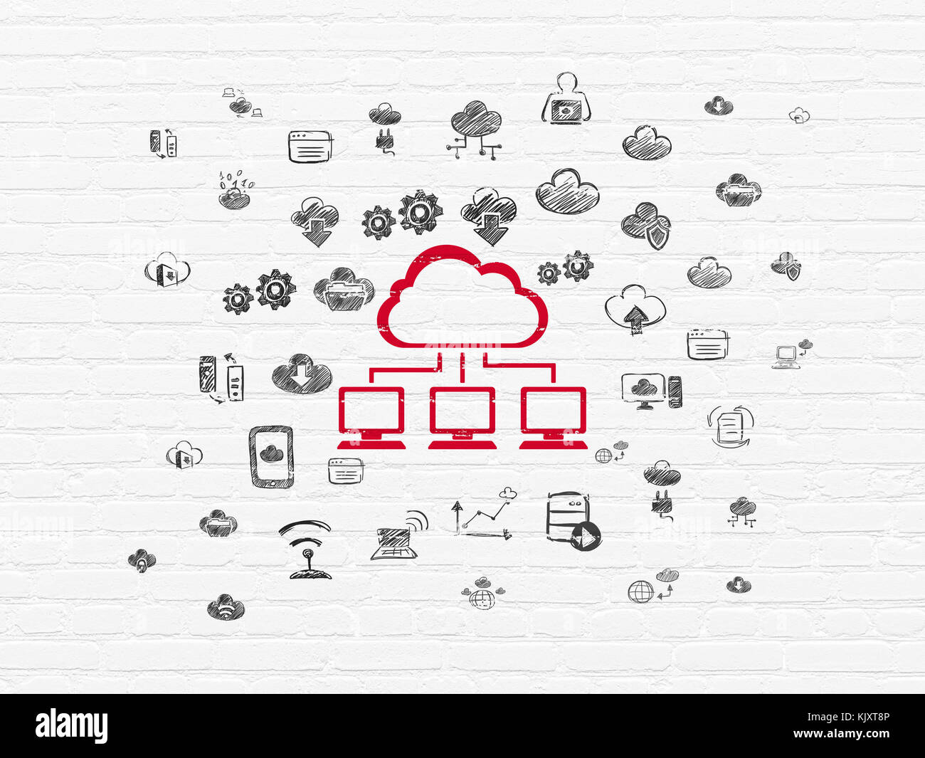 Cloud networking concept: Cloud Network on wall background Stock Photo ...
