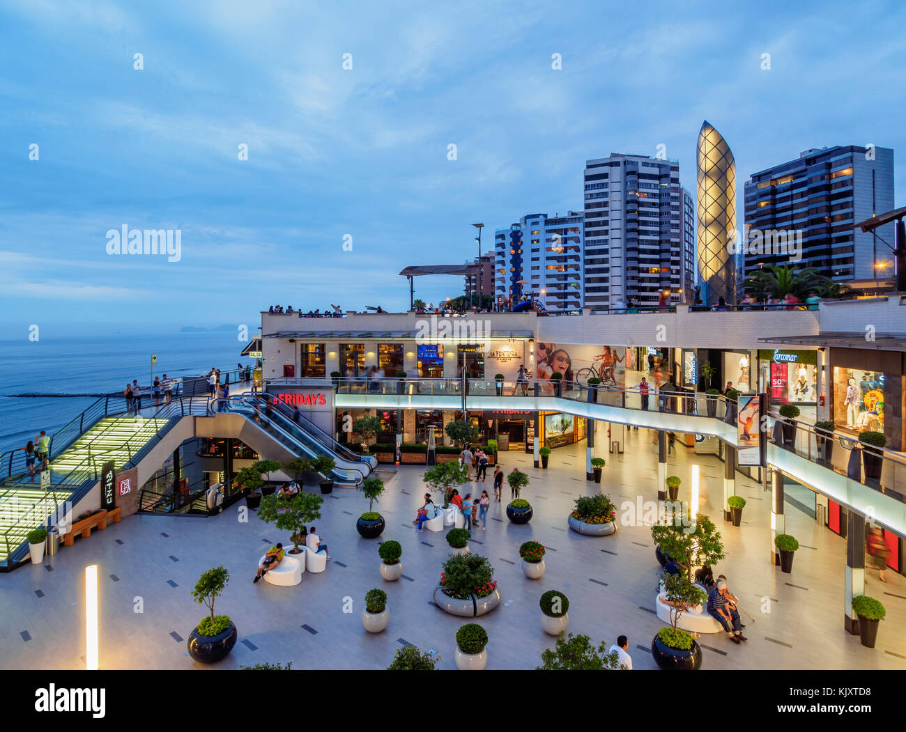 Larcomar Shopping Center at twilight, Miraflores District, Lima, Peru ...