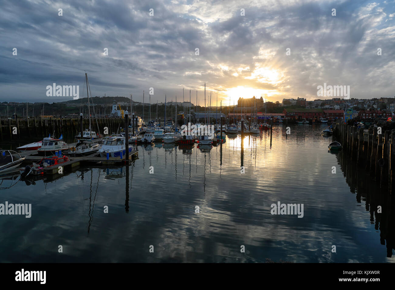 Scarborough Harbour at Sunset Stock Photo - Alamy