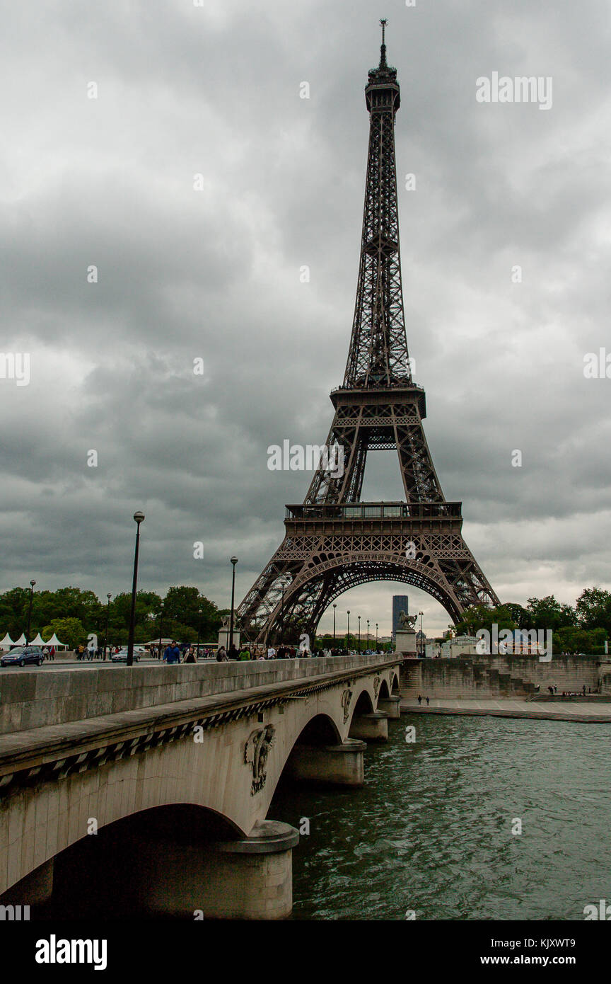 View on Eiffel tower and Pont d'Iéna bridge spanning the River Seine in ...