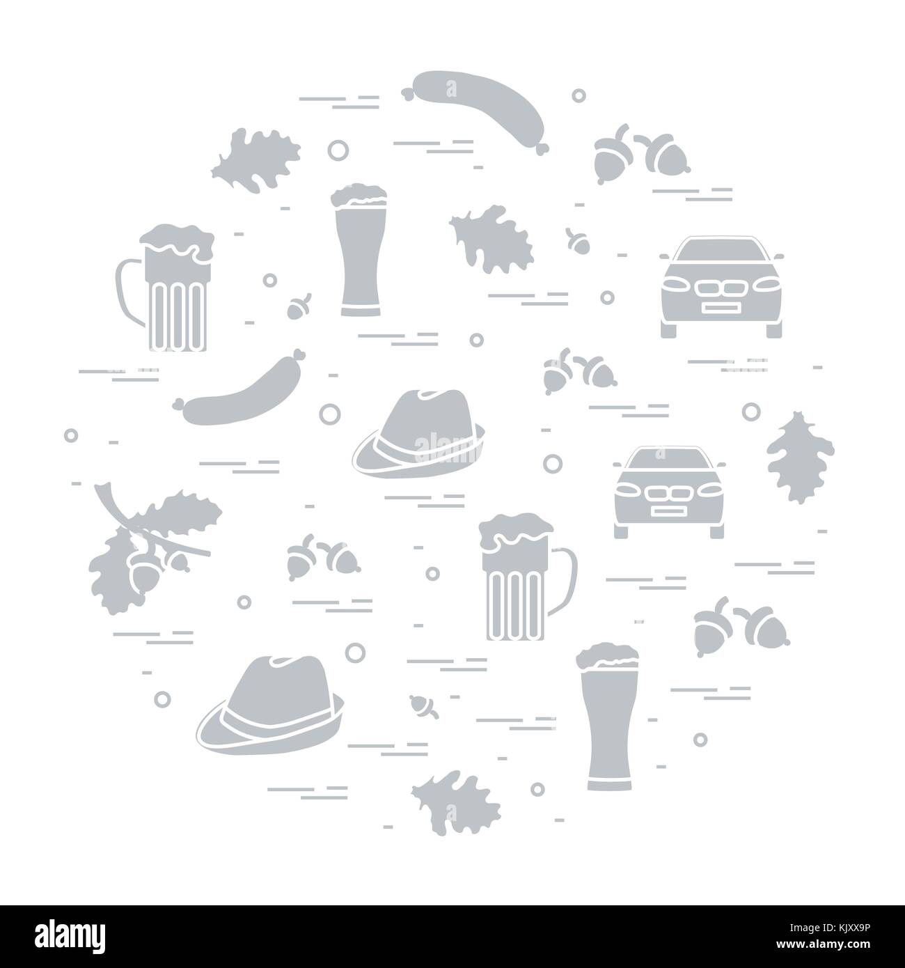 Vector illustration with various symbols of Germany arranged in a ...