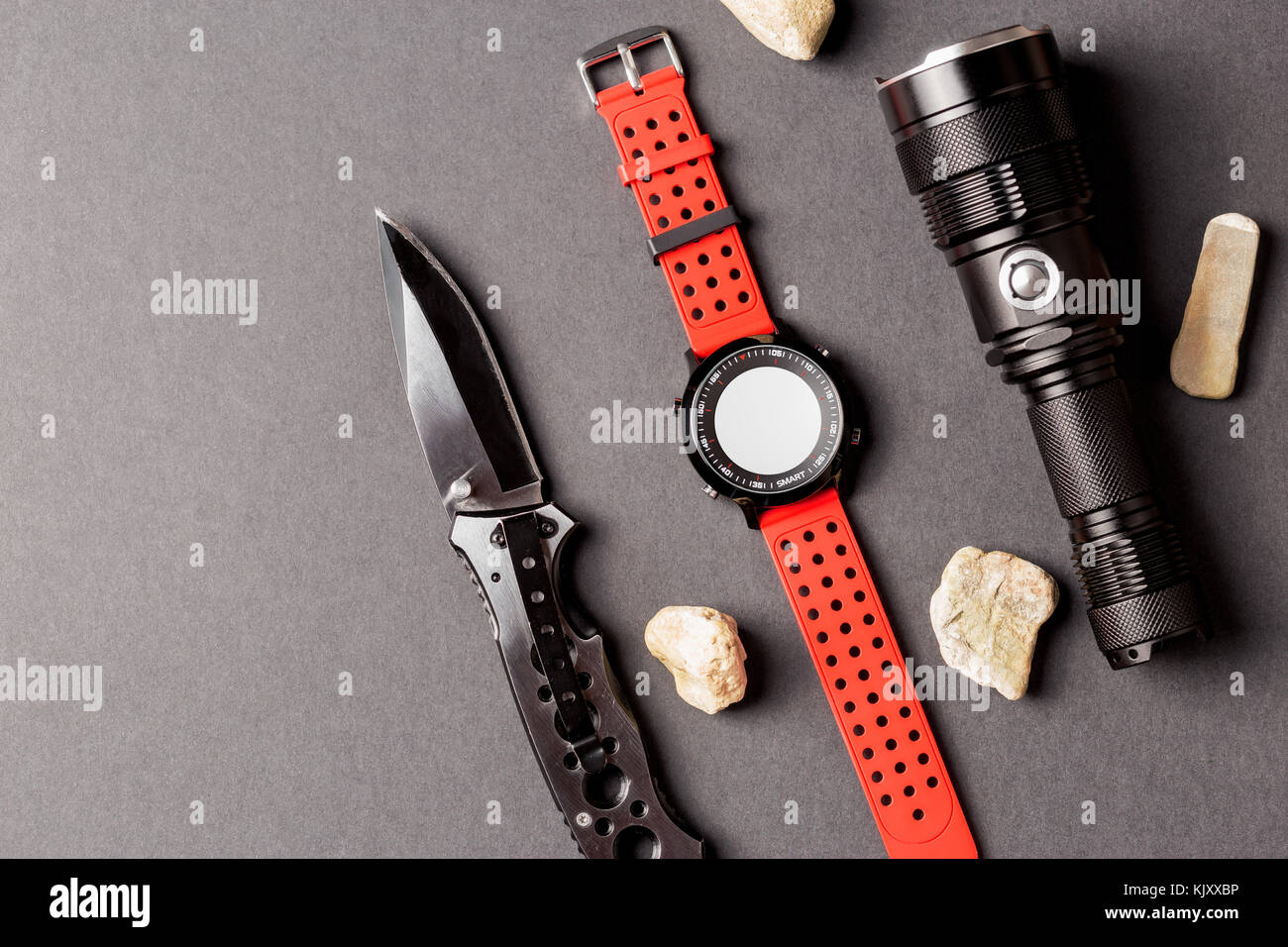 Adventure objects on black background, Useful for adventure, military ...