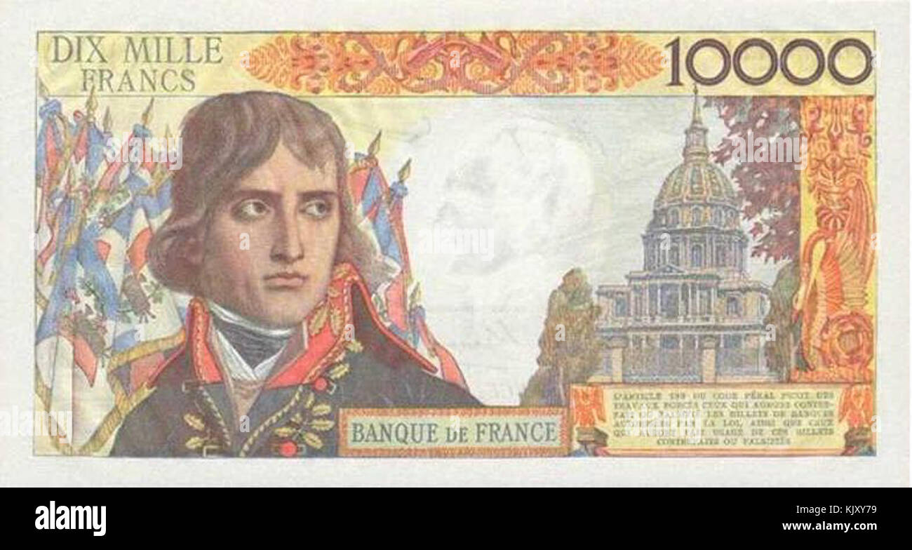 This 10,000 francs note from France features an image of Napoleon ...